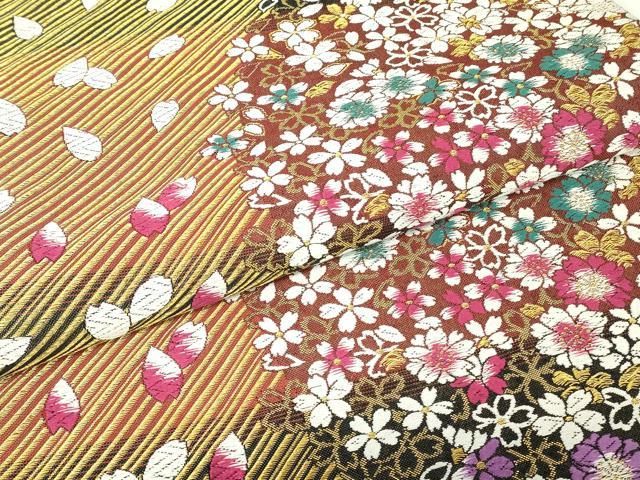 平和屋着物▽六通柄袋帯 唐織 舞桜文 金糸 正絹 逸品 DAAY9881az