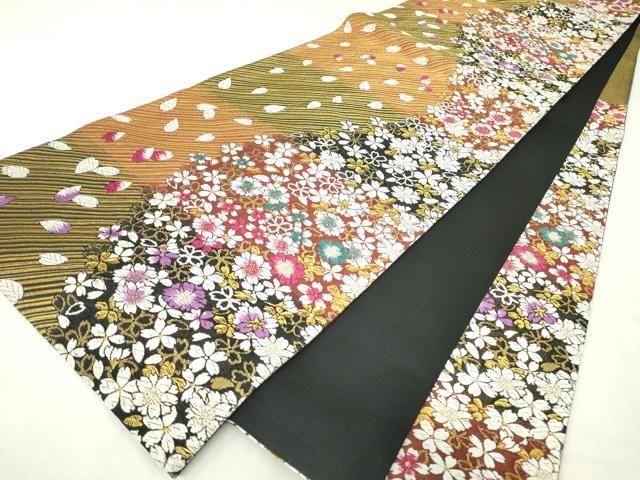 平和屋着物▽六通柄袋帯 唐織 舞桜文 金糸 正絹 逸品 DAAY9881az