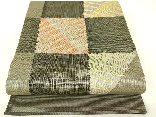 平和屋着物▽スリーシーズン 春夏秋 太鼓柄袋帯 櫛織 市松文 金銀糸