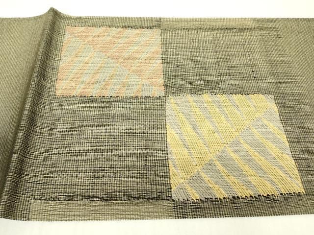 平和屋着物▽スリーシーズン 春夏秋 太鼓柄袋帯 櫛織 市松文 金銀糸