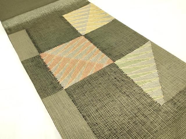 平和屋着物▽スリーシーズン 春夏秋 太鼓柄袋帯 櫛織 市松文 金銀糸