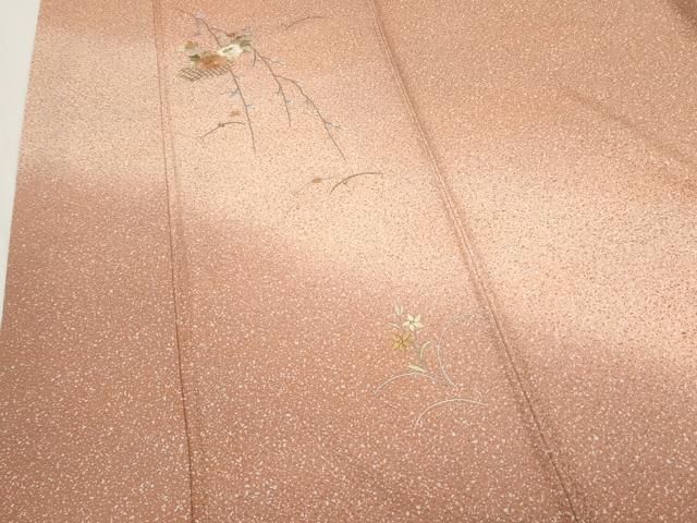 平和屋着物▽訪問着 総刺繍 駒刺繍 枝花文 暈し染め 金糸 正絹 逸品