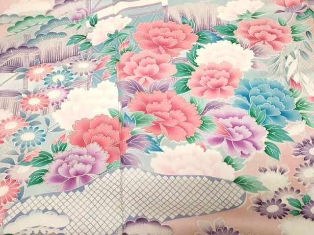 平和屋着物□豪華振袖 渡り橋草花文 暈し染め 金彩 正絹 逸品