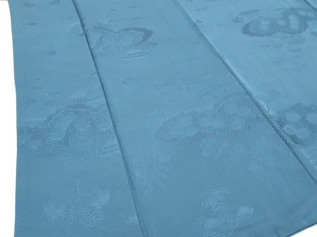 平和屋着物□上質な色無地 流水風景花地紋 紺鼠色 正絹 逸品