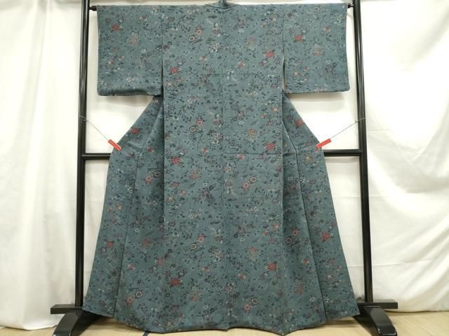 平和屋着物●上質な小紋　型染め　飛鳥文　鬼しぼ縮緬　正絹　逸品　AABD4371ck 平和屋着物□上質な小紋 型染め 花鳥楽器文 鬼しぼ縮緬 正絹 逸品