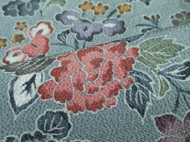 平和屋着物□上質な小紋 型染め 花鳥楽器文 鬼しぼ縮緬 正絹 逸品