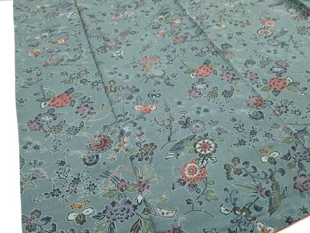 平和屋着物□上質な小紋 型染め 花鳥楽器文 鬼しぼ縮緬 正絹 逸品