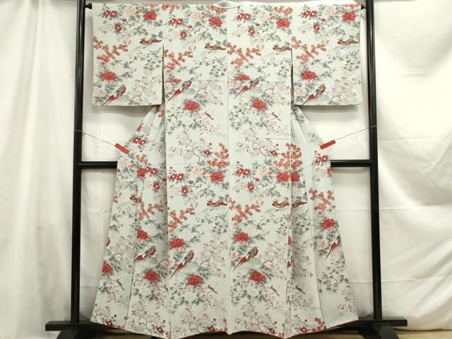 平和屋着物□上質な小紋 花鳥文 鬼しぼ縮緬 正絹 逸品 DAAZ3345ob