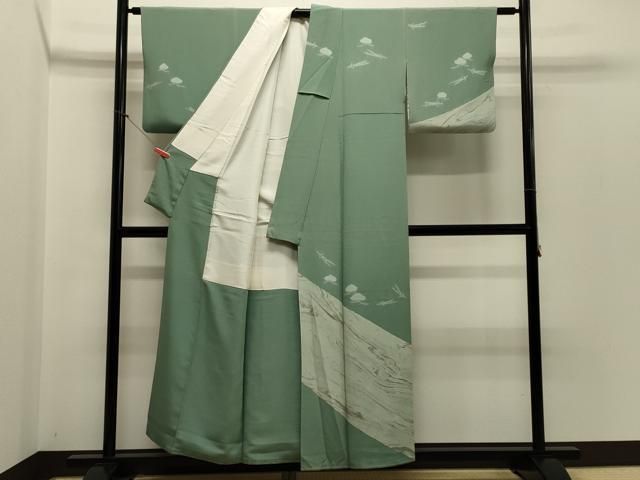 平和屋着物□訪問着 絞り 刺繍 墨流し松葉文 正絹 逸品 CABB3393oy