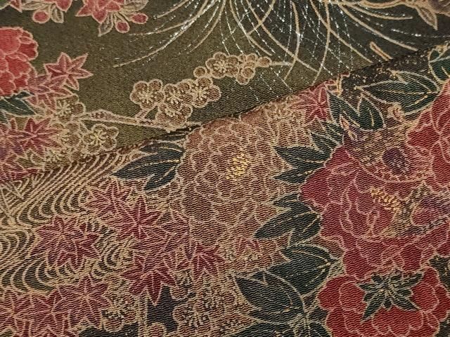 平和屋着物□上質な小紋 草花文 金銀彩 鬼しぼ縮緬 正絹 逸品 未使用