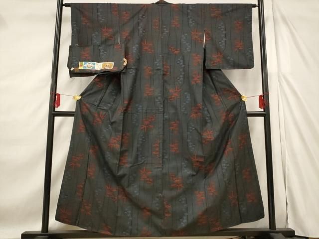 平和屋着物□本場大島紬 7マルキ 笹の葉文様 牧一義 証紙付き 正絹