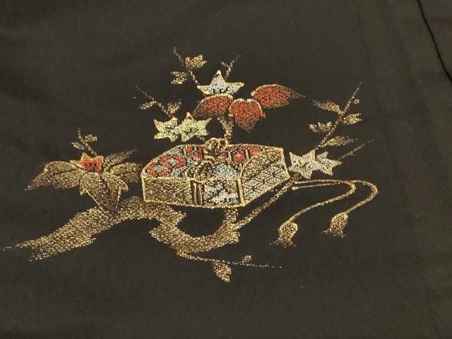 平和屋着物＃羽織 寿光織 文箱枝花文 黒地 金糸 正絹 逸品 未使用