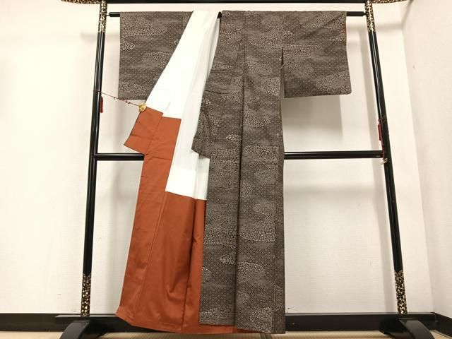 平和屋着物▽本場大島紬 カタス9マルキ 霞花文 正絹 逸品 AABE8893ph