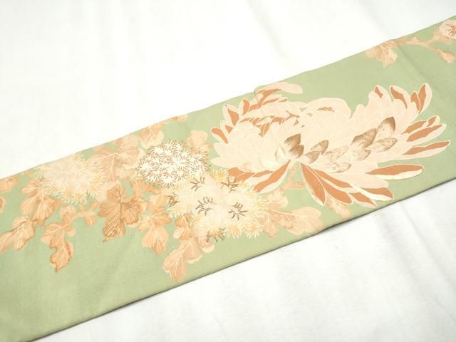 平和屋着物▽アンティーク 大正ロマン 九寸名古屋帯 駒刺繍 草花文