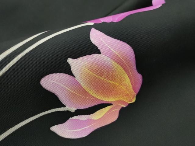 平和屋着物▽塩瀬 九寸名古屋帯 枝花文 黒地 金彩 正絹 逸品