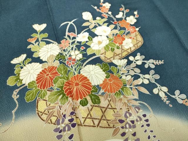 平和屋着物▽訪問着 駒刺繍 流水花籠文 暈し染め 金彩 正絹 逸品 未