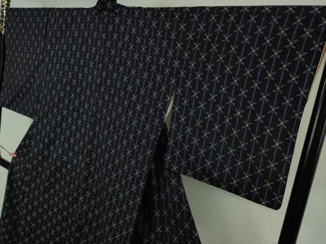 平和屋本店○極上 本場琉球 読谷山花織 紬地 濃藍色地 逸品