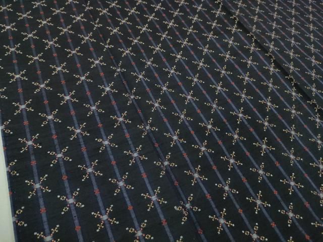 平和屋本店○極上 本場琉球 読谷山花織 紬地 濃藍色地 逸品