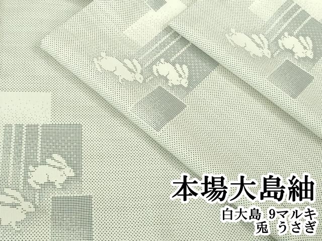 平和屋本店○極上 本場大島紬 白大島 9マルキ 兎 うさぎ 逸品