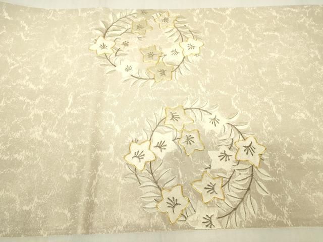 平和屋着物▽太鼓柄袋帯 駒刺繍 総刺繍 花丸文 金糸 引箔 正絹 逸品