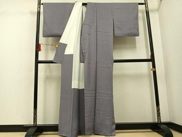 平和屋着物□上質な色無地 花青海波地紋 鳩羽鼠色 正絹 逸品