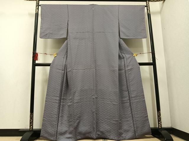 平和屋着物□上質な色無地 花青海波地紋 鳩羽鼠色 正絹 逸品