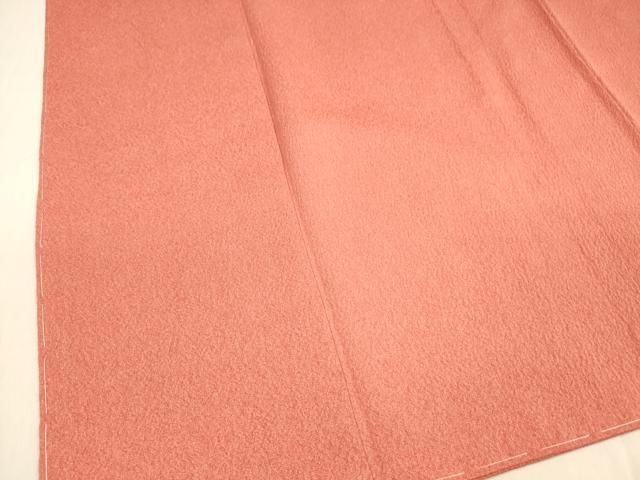 平和屋着物□上質な色無地 堅牢特殊両面染 霞地紋 甚三紅色 証紙付き