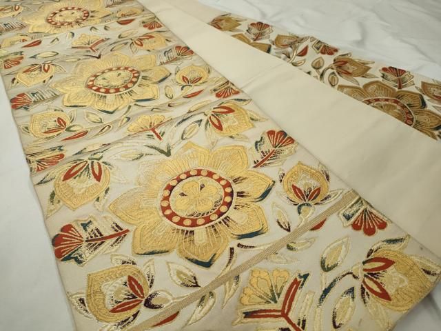 平和屋着物◎西陣 老舗 渡文謹製 手織 六通柄袋帯 吉祥花文 金銀糸