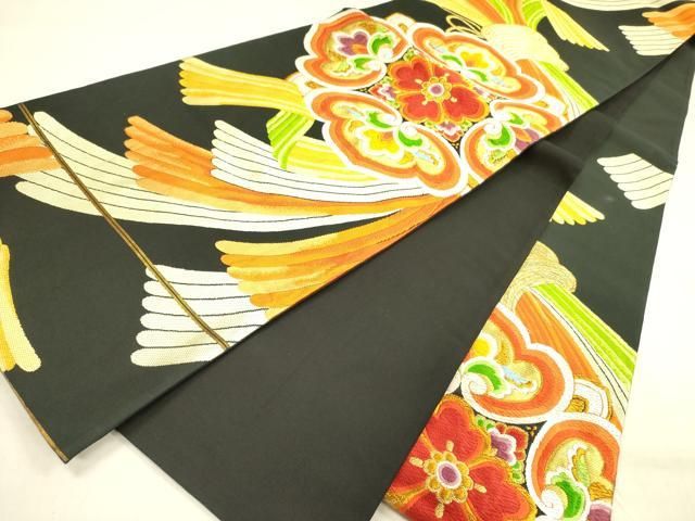 平和屋着物◎六通柄袋帯 唐織 宝相華 黒地 金糸 正絹 逸品 DABA6983op