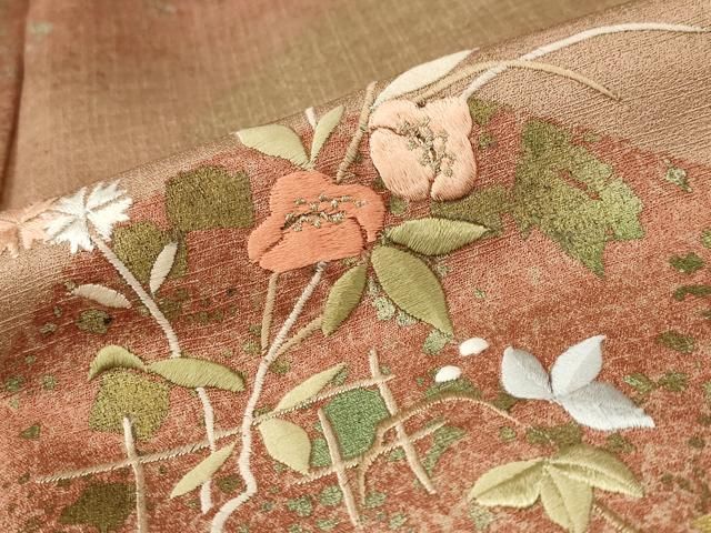 平和屋着物□訪問着 刺繍 遠山花文 暈し染め 金糸 金彩 正絹 逸品