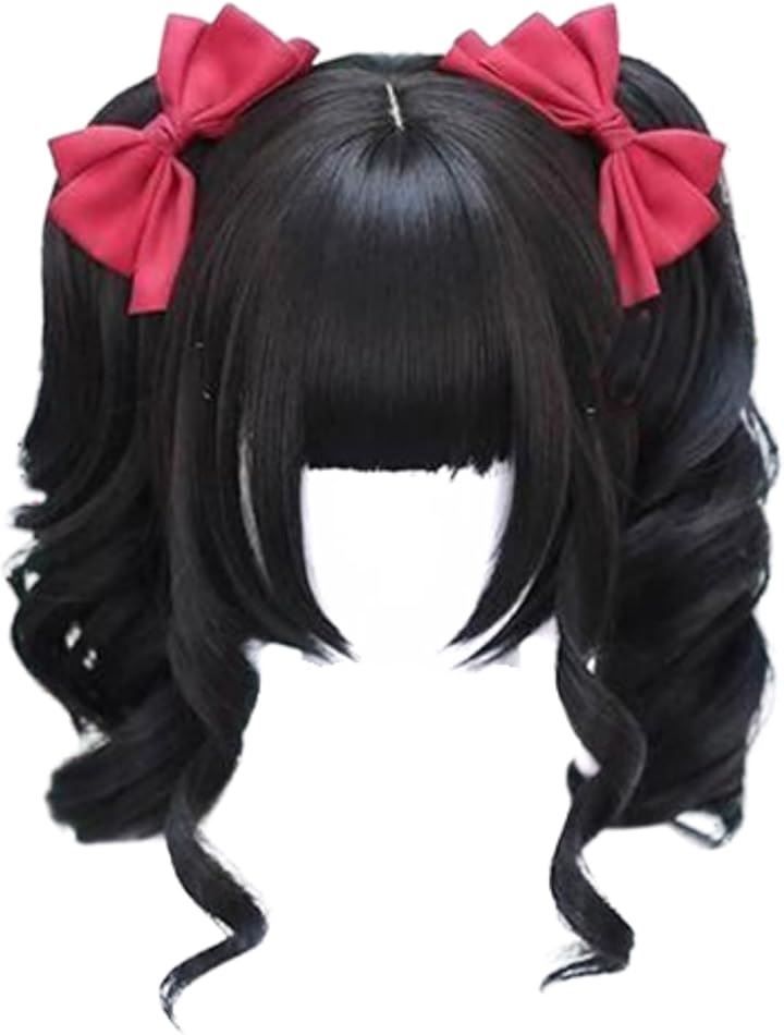 COZENTA ウィッグ ロリータ ツインテール ロング 姫カット コスプレ ゆるふわ (ブラック) - メルカリ