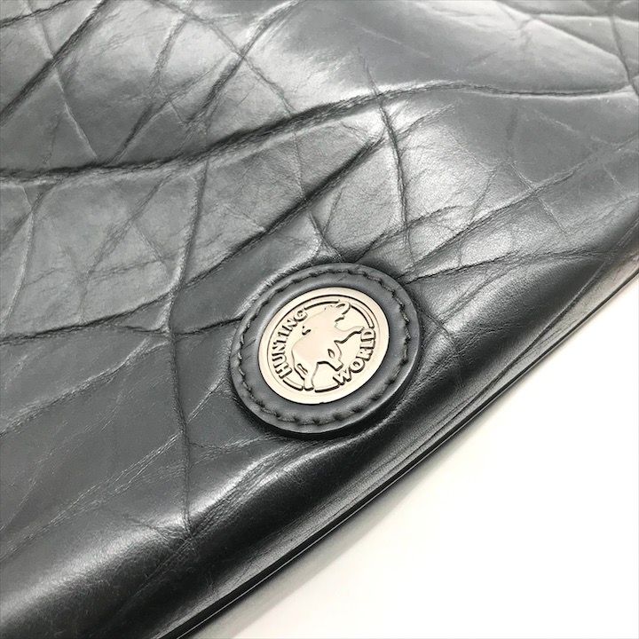 良品 HUNTING WORLD ハンティングワールド バーチュー レザー ブラック ショルダー バッグ 斜め掛け メンズ ブランド 鞄 ...