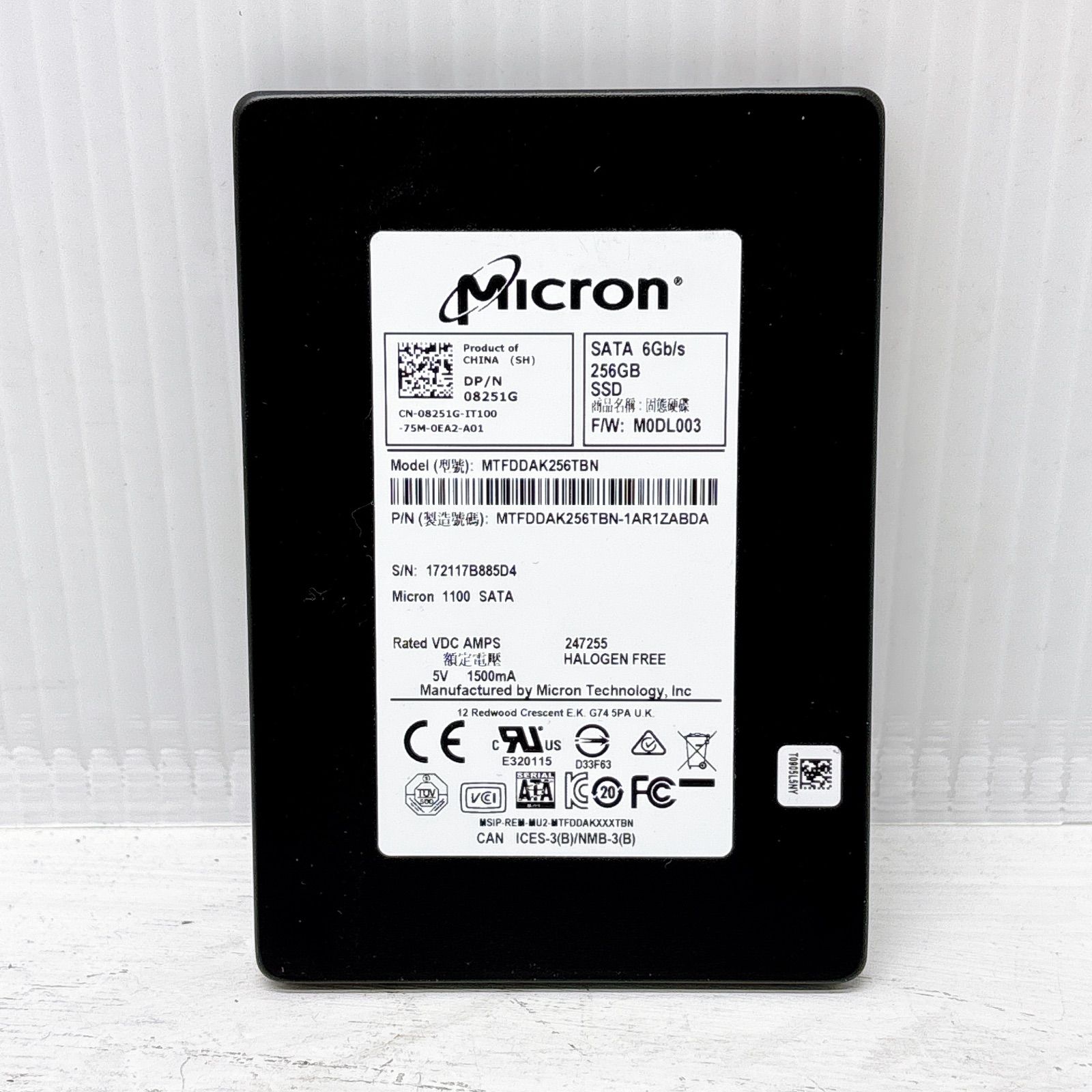 【使用時間2433時間】マイクロン 2.5インチ SATA SSD Micron 1100 SATA 256GB 中古品 「正常」判定 ...