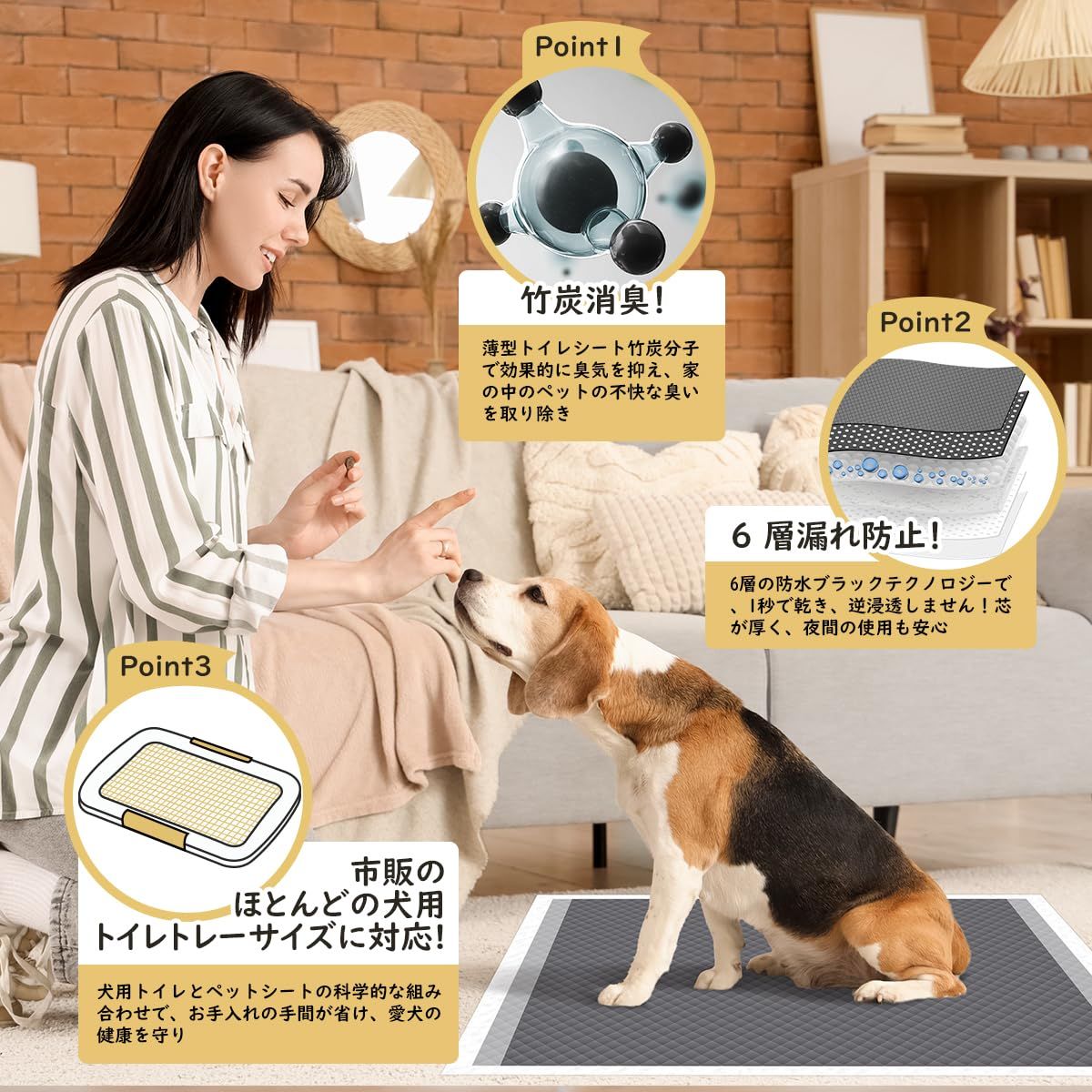 Donoペットシーツ 6層構造 竹炭消臭 超吸収 浸透防止 足濡れなしペットシーツ ダブルワイドサイズ 使い捨てタイプ 薄型トイレシート 犬 ...