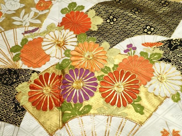 平和屋着物○豪華振袖 駒刺繍 扇面吉祥草花文 金彩 正絹 逸品