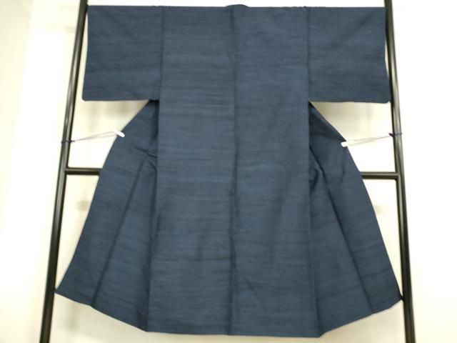 平和屋着物▽男性 紬 単衣 アンサンブル 霞文 濃藍色 正絹 逸品