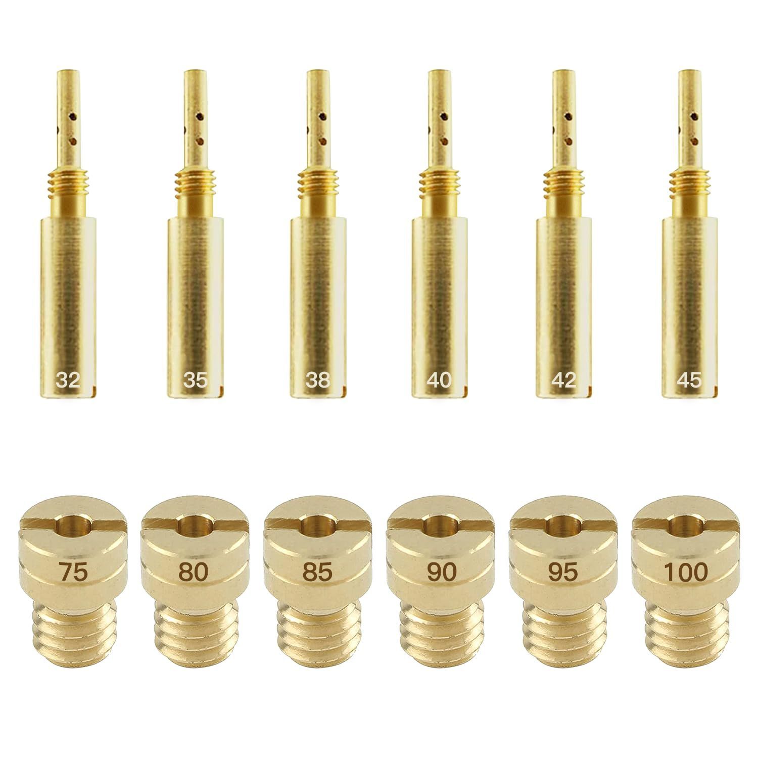 Jetsetmoto 12個入 パイロットジェット(26X4.5) #32#35#38#40#42#45 メインジェット(5X6.7) #75#80#85#90#95#100 ケーヒン ...