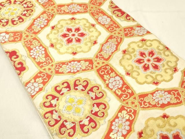 平和屋着物○九寸開き名古屋帯 総絞り 草花文 正絹 逸品 DAAU6755ob