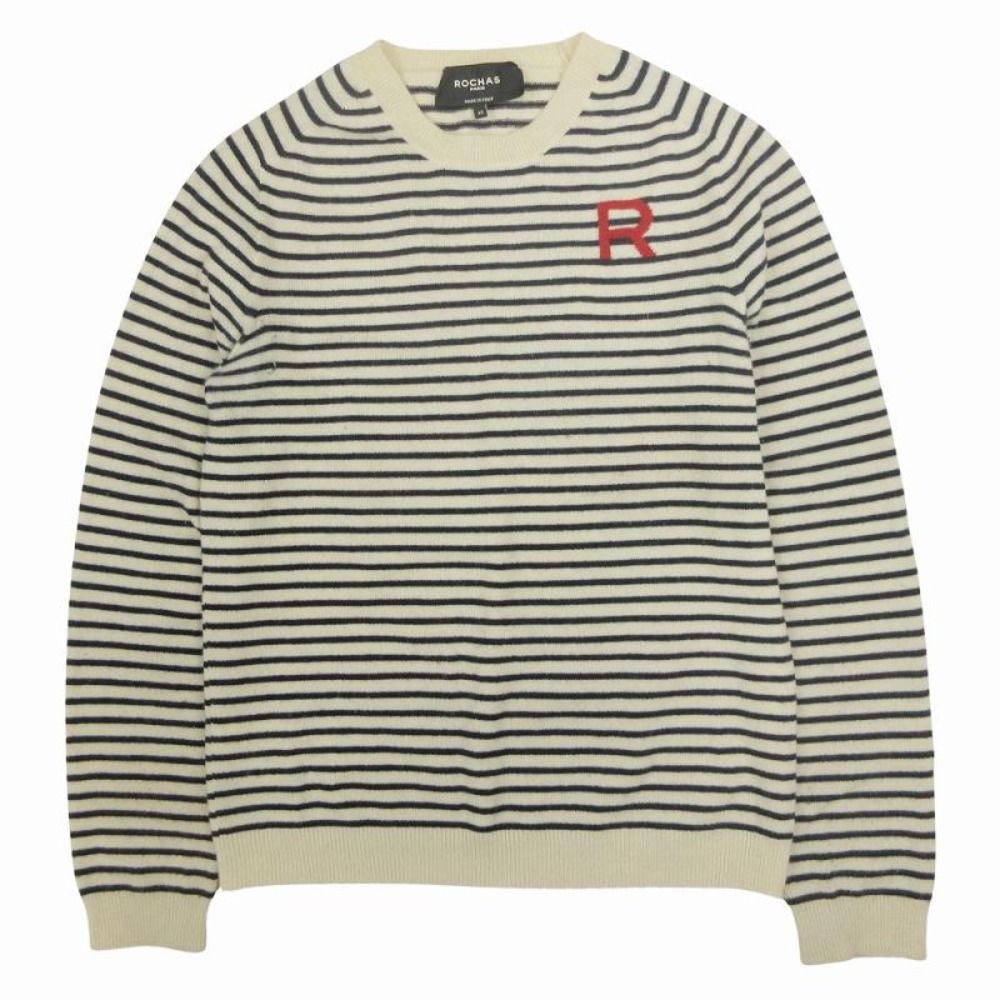 良品 ROCHAS ロシャス Rロゴ ボーダー ニット セーター トップス 良品 ROCHAS ロシャス Rロゴ ボーダー ニット セーター トップス