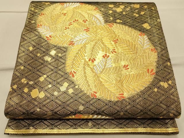 平和屋着物両面 六通柄袋帯 本泥染 よろけ縞 金糸 正絹 逸