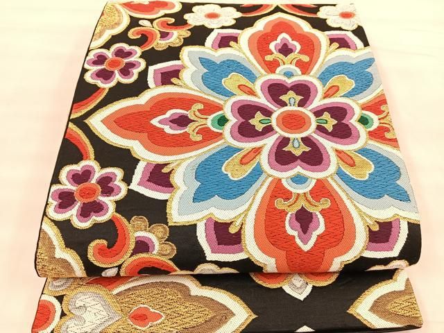 平和屋着物◎六通柄袋帯 唐織 花菱文 金糸 正絹 逸品 未使用