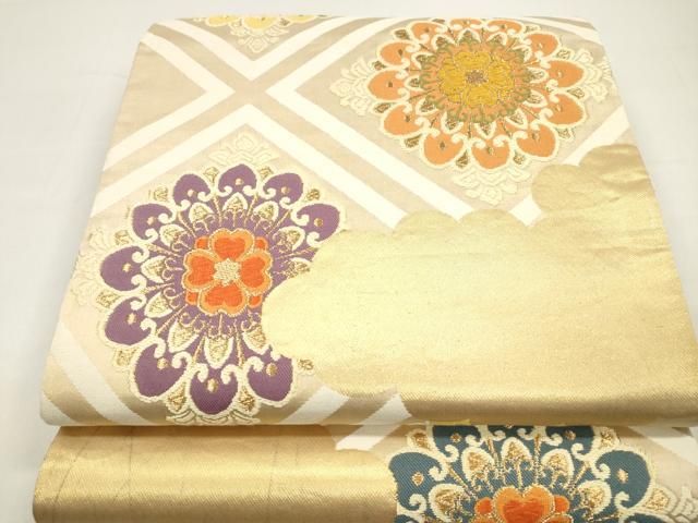平和屋着物◎六通柄袋帯 唐織 花菱文 金糸 正絹 逸品 未使用