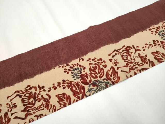 平和屋着物○九寸名古屋帯 動物抽象花文 鬼しぼ縮緬 正絹