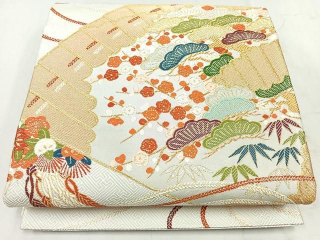 平和屋着物○六通柄袋帯 源氏香舞桜文 金銀糸 正絹