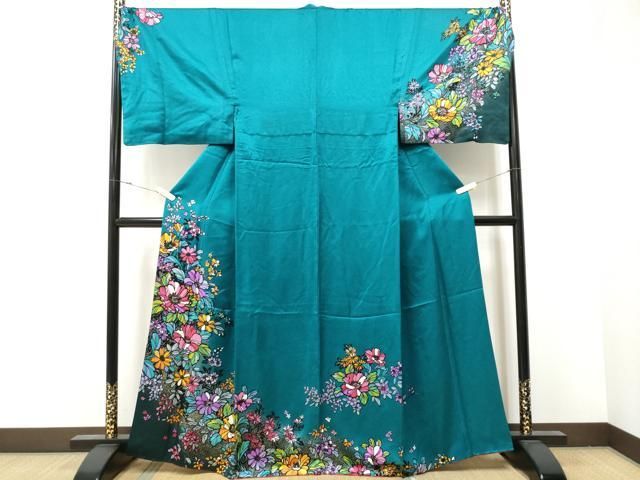 平和屋着物●訪問着　友禅　草花文　暈し染め　金彩　鬼しぼ縮緬　正絹　逸品　AABC4857zg 平和屋着物○訪問着 友禅 草花文 暈し染め 鬼しぼ縮緬 正絹