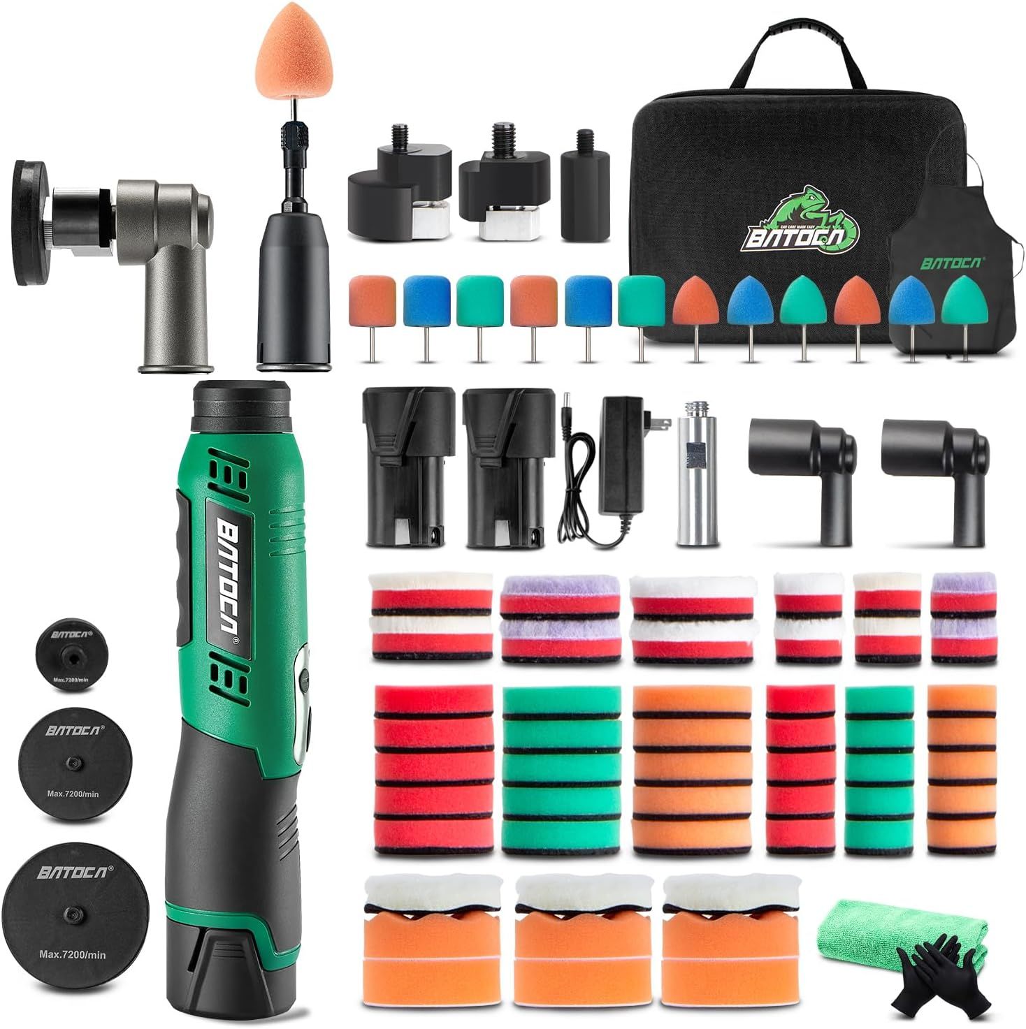 BATOCA S6 ポリッシャー コードレス ミニ DA/RO 充電式 パッド寸法25mm/50mm/75mm 【2種類の研磨ヘッド付き・最大 ...