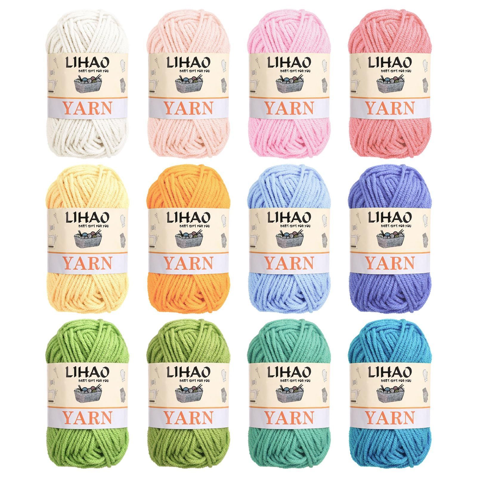 LIHAO 毛糸 中細 12色セット 4本撚り アクリル 糸 1玉15g 約26m 編み物 編み糸 織り糸 ぬいぐるみ用糸 - メルカリ