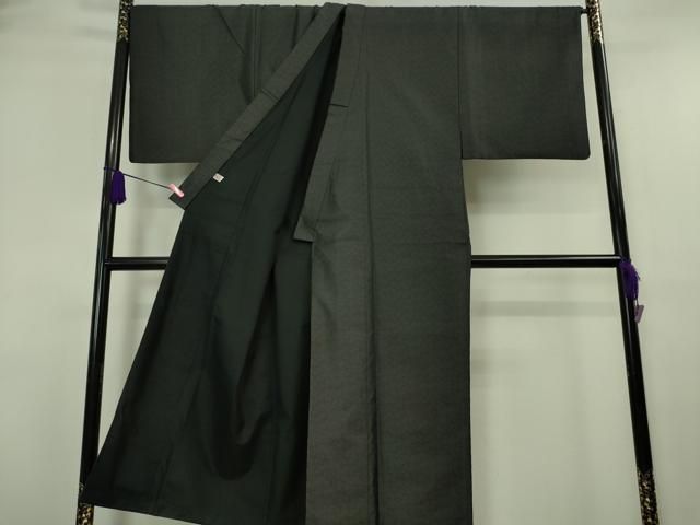 平和屋本店□極上 男性 お召 キングサイズ 網目文 羊羹色地 逸品