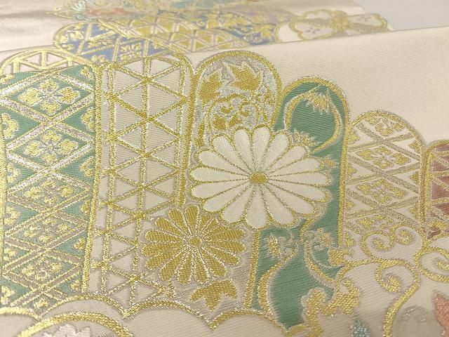 平和屋着物○西陣 川島織物 六通柄 本袋帯 檜扇花文 金銀糸 正絹 逸品