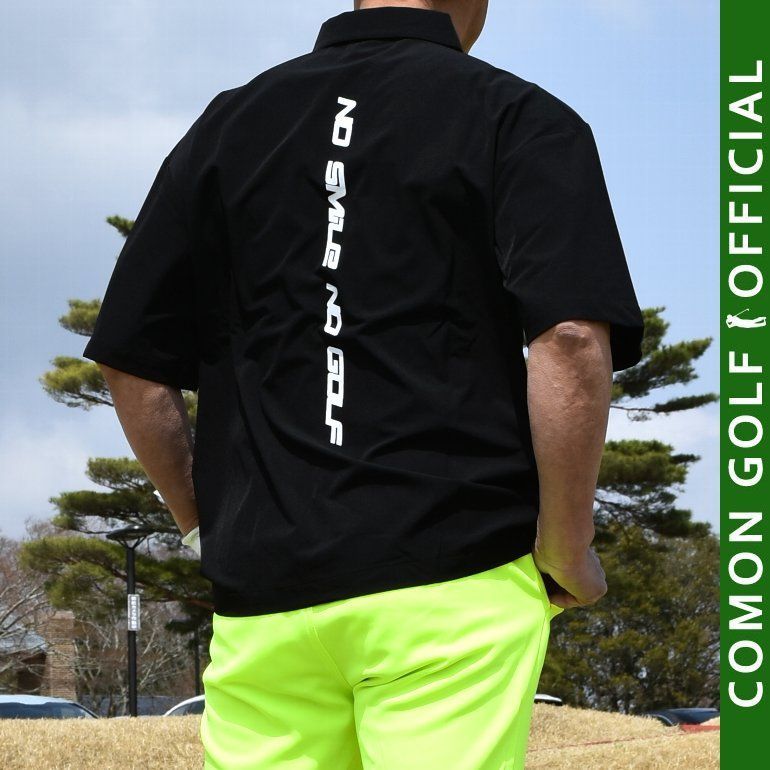 新品【COMONGOLF/コモンゴルフ】ビッグシルエット半袖ゴルフハーフZIPシャツ/ブラック(CG-SP402)ゴルフウェア 春夏 ポロ ドライ 速乾 ストレッチ スポーツウェア 大きい ...